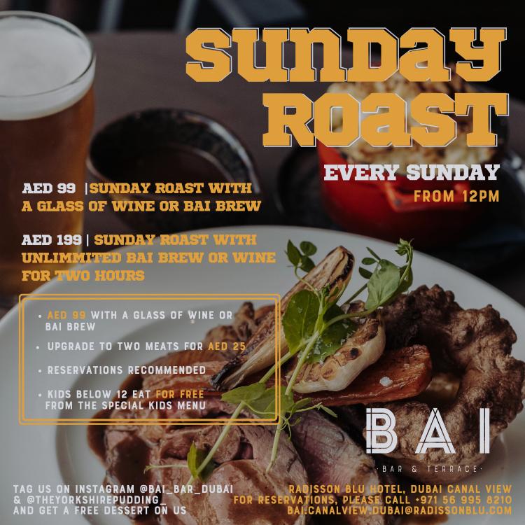 Sunday Roast at Bai Bar on Sunday 11th February 2024 in BAI Bar & Terrace