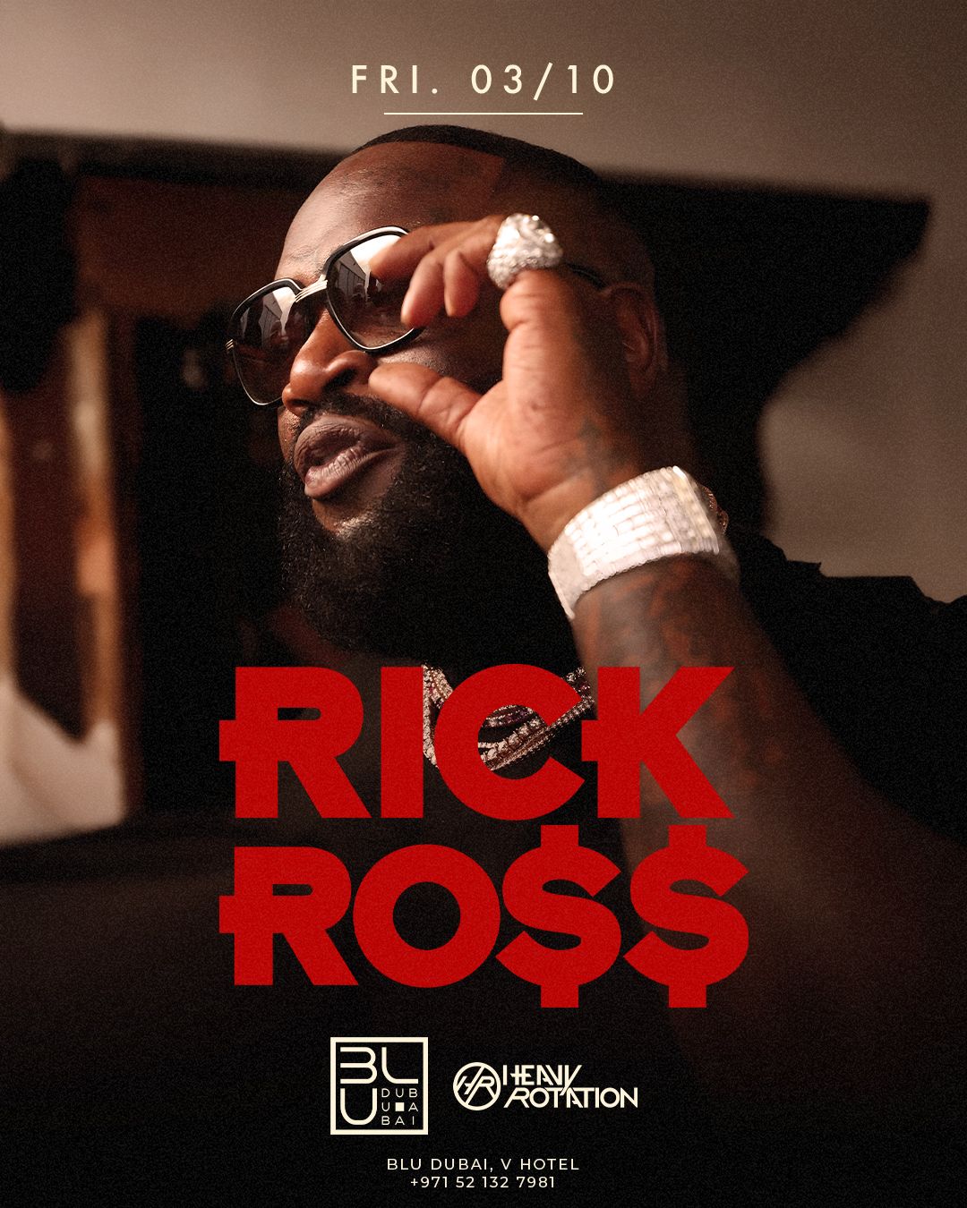 Rick Ross Live on Friday 3rd October 2025 in BLU Dubai